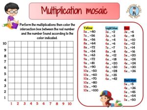 Multiplication mosaic for kids to print - Treasure hunt 4 Kids