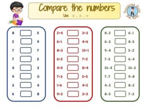 Comparing numbers: free math worksheet - Treasure hunt 4 Kids