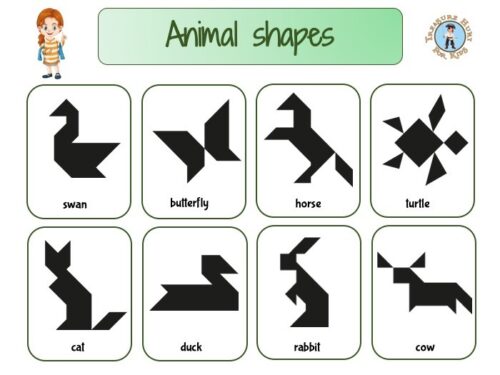 Animal silhouette tangram - Free Printable Puzzle - Treasure hunt 4 Kids
