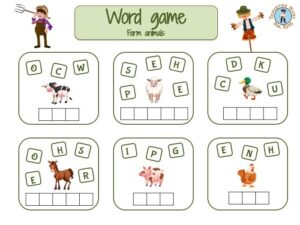 Farm animals word game - Put the letters in order - Treasure hunt 4 Kids