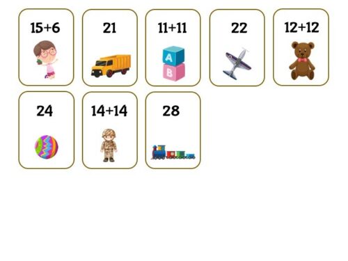 Addition matching card game - printable math game - Treasure hunt 4 Kids