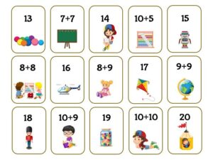 Addition matching card game - printable math game - Treasure hunt 4 Kids