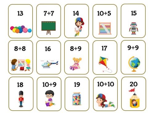 Addition matching card game - printable math game - Treasure hunt 4 Kids