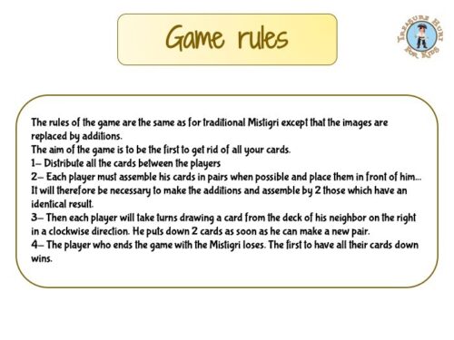 Addition matching card game - printable math game - Treasure hunt 4 Kids