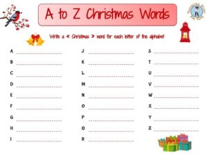 A to Z Christmas words - Xmas vocabulary - Treasure hunt 4 Kids