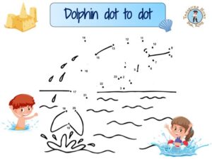 Dolphin dot to dot - Free Printable PDF for Kids - Treasure hunt 4 Kids