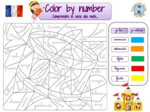 French Color by Number - Learning game - Treasure hunt 4 Kids