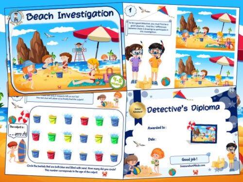 Beach mystery game for kids to print - Treasure hunt 4 Kids