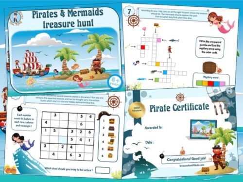 Pirates and mermaids printable Adventure game - Treasure hunt 4 Kids