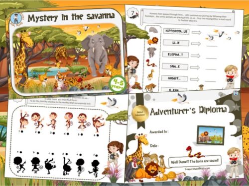 Savanna mystery game - Printable Safari for Ages 4–5 - Treasure hunt 4 Kids