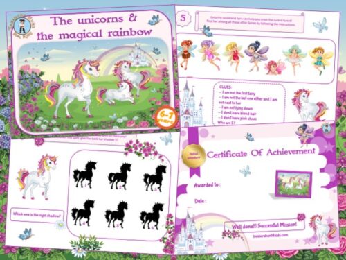 Unicorn treasure hunt - Print & play game kit - Treasure hunt 4 Kids