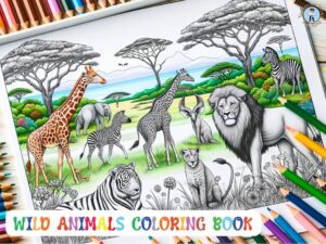 Wild Animals Coloring Book - Instant Download - Treasure hunt 4 Kids