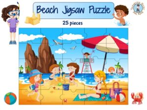 Beach Jigsaw Puzzle - Free printable PDF game - Treasure hunt 4 Kids