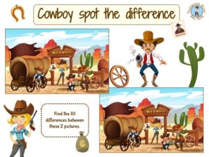 Cowboy spot the difference - Printable game - Treasure hunt 4 Kids