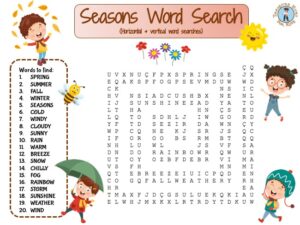 Seasons Word Search - Free Printable PDF Puzzle - Treasure hunt 4 Kids