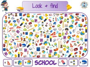 School Look and find - Free Printable PDF - Treasure hunt 4 Kids