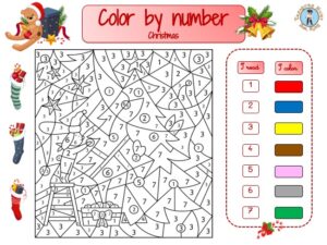 Christmas color by number worksheet - Treasure hunt 4 Kids