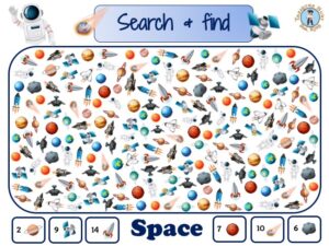 Space Seek and find - Free Printable PDF Game - Treasure hunt 4 Kids