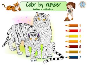 Tiger color by number - additions & subtractions - Treasure hunt 4 Kids