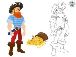Captain Pirate Coloring Page - Treasure hunt 4 Kids
