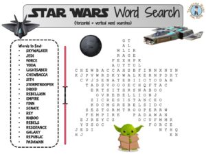 Star Wars Word Search - Free Printable Puzzle PDF - Treasure hunt 4 Kids