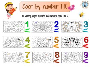 Color by number 1-10 worksheets - Treasure hunt 4 Kids