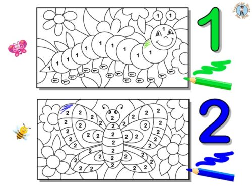 Color by number 1-10 worksheets - Treasure hunt 4 Kids