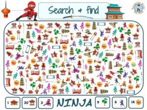 Ninja Look and find - Free Printable PDF Game - Treasure hunt 4 Kids