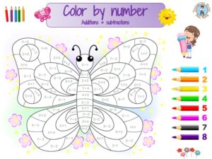 Butterfly color by number - Additions & Subtractions - Treasure hunt 4 Kids