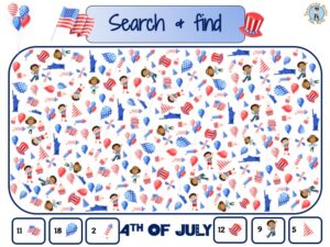 4th of July I Spy Game - Free Printable PDF Game - Treasure hunt 4 Kids