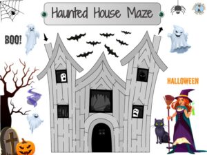 Haunted House maze - Free Printable Halloween Maze PDF - Treasure hunt ...