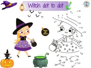 Witch dot to dot - Free Halloween PDF Activity - Treasure hunt 4 Kids