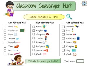Classroom Scavenger Hunt – Free Printable Game - Treasure hunt 4 Kids
