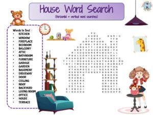 House Word Search - Free Printable PDF Puzzle - Treasure hunt 4 Kids