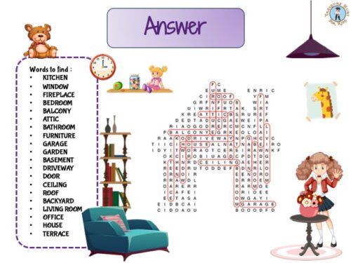 House Word Search - Free Printable PDF Puzzle - Treasure hunt 4 Kids