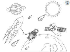 Astronaut in outer space Coloring Page - Treasure hunt 4 Kids