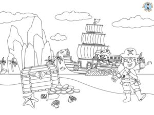 Pirate finding treasure Coloring Page - Treasure hunt 4 Kids
