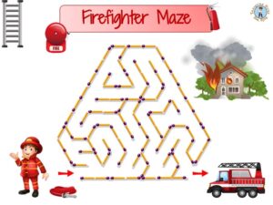 Firefighter maze - Free Printable Logic Game - Treasure hunt 4 Kids
