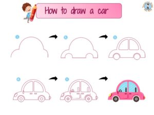 How to draw a car - Step-by-step drawing - Treasure hunt 4 Kids