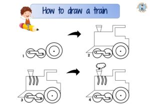 How to draw a train - Step-by-step drawing - Treasure hunt 4 Kids