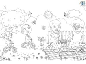 Picnic Coloring Page - Treasure hunt 4 Kids