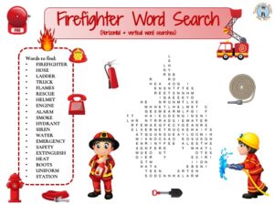 Firefighter Word Search puzzle - FREE game - Treasure hunt 4 Kids