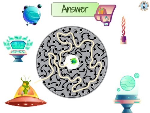 Alien maze - Free Printable PDF game - Treasure hunt 4 Kids