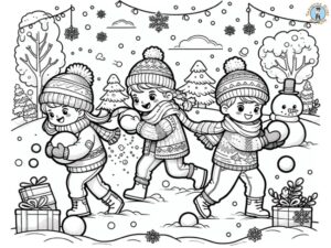Snowball Fight Coloring Page - Treasure hunt 4 Kids