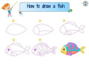 How to draw a fish - Step-by-step drawing - Treasure hunt 4 Kids