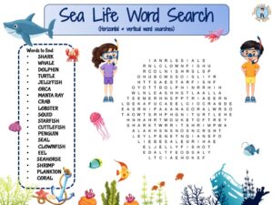 Sea Life Word Search - Free Printable Puzzle - Treasure hunt 4 Kids