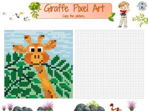 Giraffe Pixel Art - Free Printable Grid Activity - Treasure hunt 4 Kids