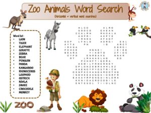 Zoo Animals Word Search - Free Printable Puzzle for Kids (PDF ...