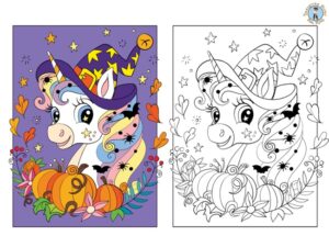 Halloween Unicorn Coloring Page - Treasure hunt 4 Kids